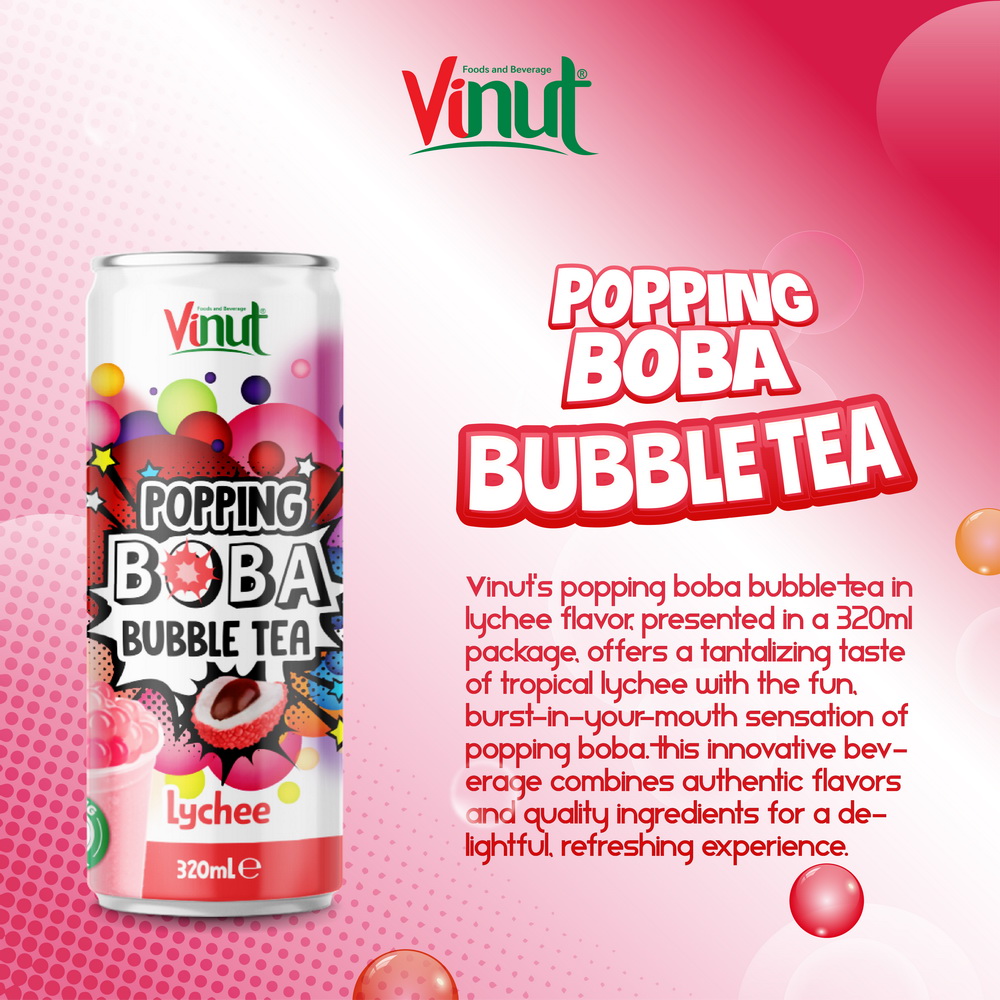 Refreshing Lychee Flavored 320ml Vinut Popping Boba Bubble Tea - Perfect for Health Enthusiasts