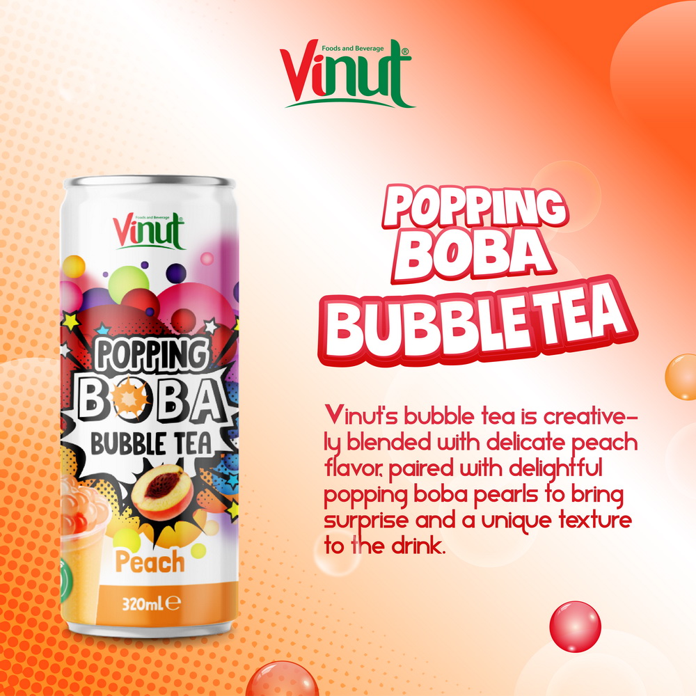 Refreshing 320ml Vinut Popping Boba Bubble Tea with Peach Flavor ...