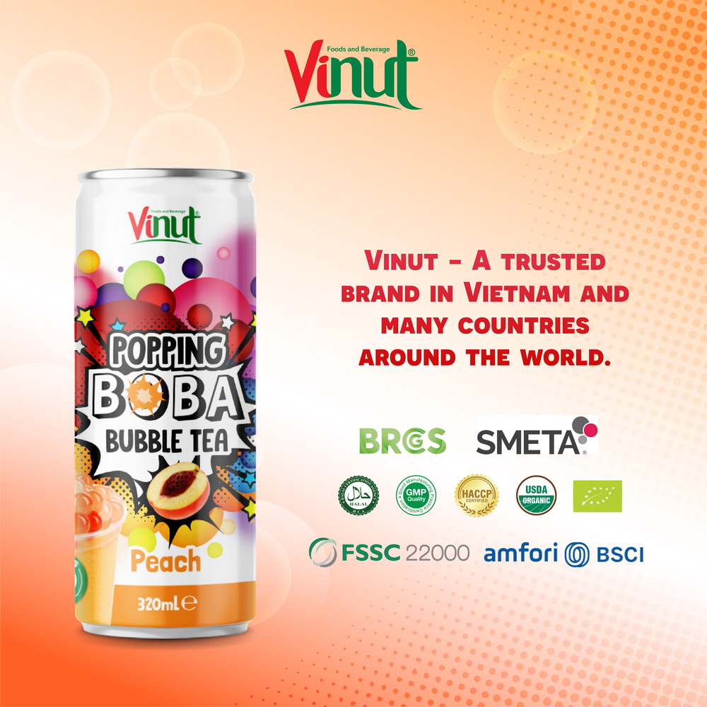 Refreshing 320ml Vinut Popping Boba Bubble Tea with Peach Flavor - Perfect Choice for Health ...